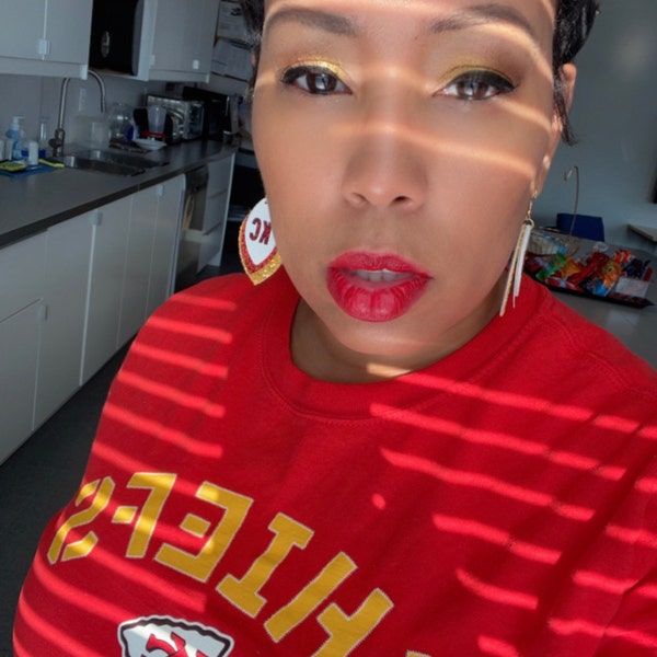 KC Chiefs Earrings, Leather KC Football Earrings, Kansas City Football ...