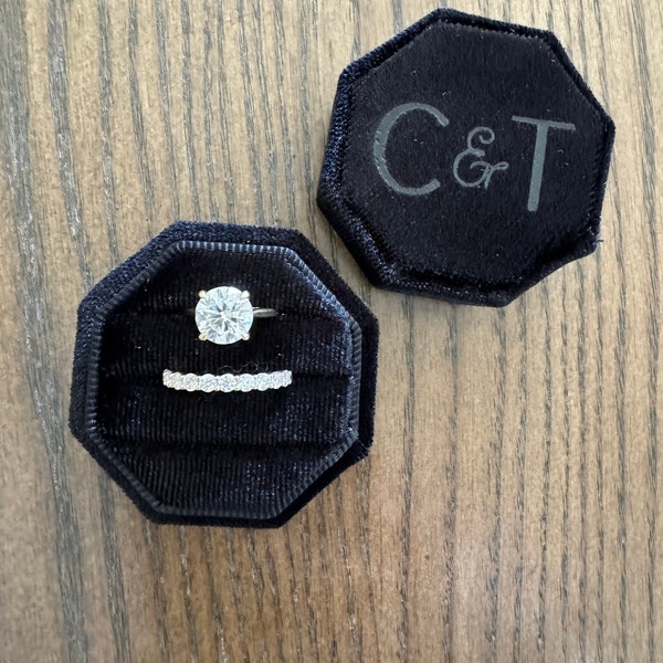 Triple Slot Octagon Velvet Ring Box | Custom Wedding Ring Box ...