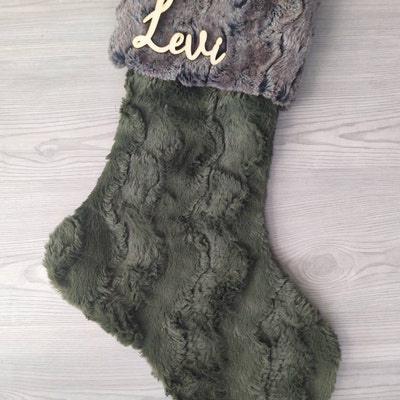 Plaid Stocking, Green Plaid Christmas Stocking, Personalized Green ...
