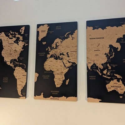 World Map Set of 3 Wall Art, Apartment Decor Travel Map 5th Anniversary ...