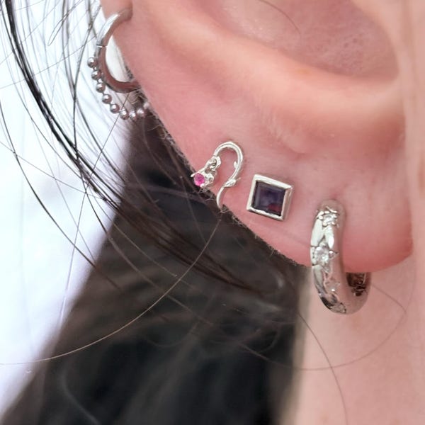 Dangle Multi-color Gemstone Chain Wrap Earring Solid 14K Gold Rainbow ...