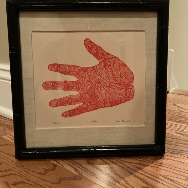 Linocut Heavy Rain Original Art Print With a Red Monogram, Nature Wall ...