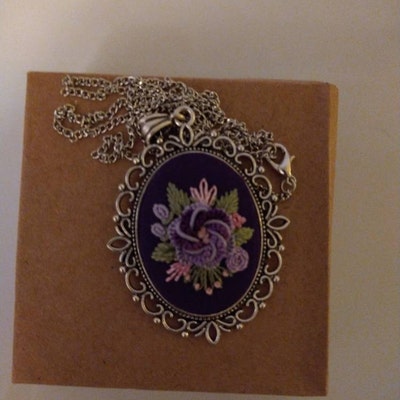 Hand Embroidered Purple Necklacehand Embroidered - Etsy