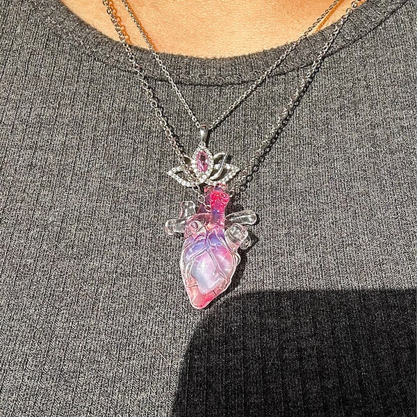 Glass Heart Blood Vial Necklace, Gothic Vampire Heart Pendant, Glass ...