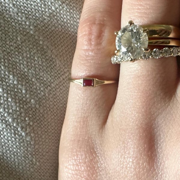 14K Solid Gold Ruby Ring, Oval Cut Half Eternity Ruby Ring, Stackable Natural Genuine Ruby Ring ...