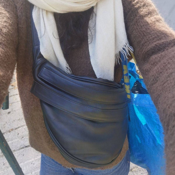 Mid Size Curved Shoulder Bag, Swing Bag Soft Leather Large Strap, Big ...