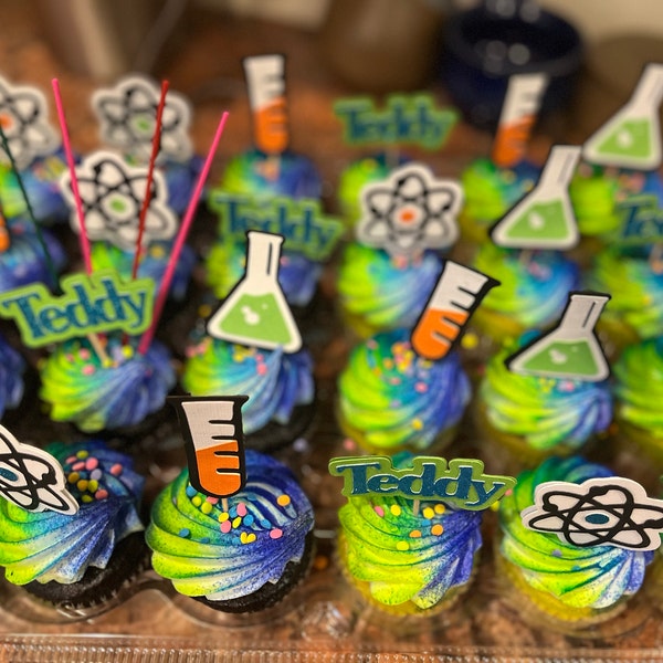 Custom Science Cupcake Toppers, Science Party, Science Birthday, Mad ...