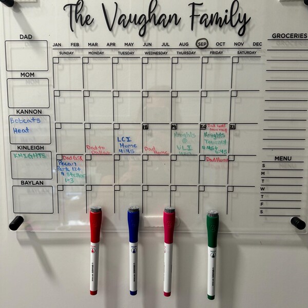 Acrylic Family Planner | Personalized Monthly Calendar | Dry Erase ...