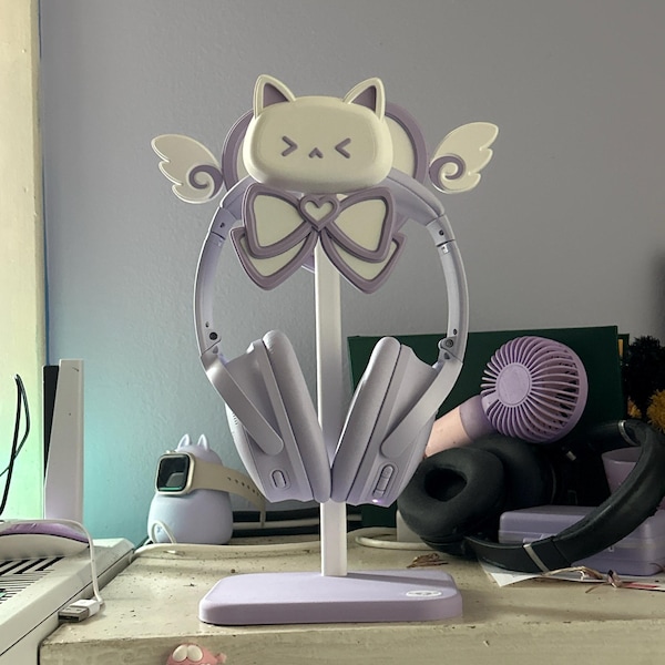 Cute Headphone Stand - Set With Cat, Ribbon and Heart Accessory - Fully ...
