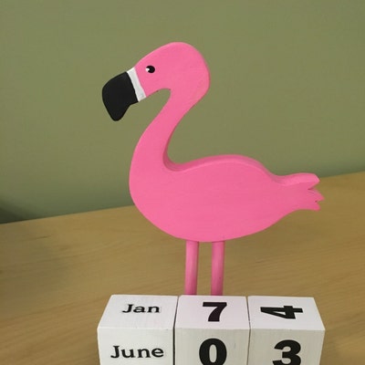 Pink Flamingo Calendar Perpetual Wood Block Pink Flamingo Decor - Etsy