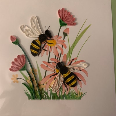 Bee's on Flower Card, Quilling Greeting Card, Handmade Greeting Card ...