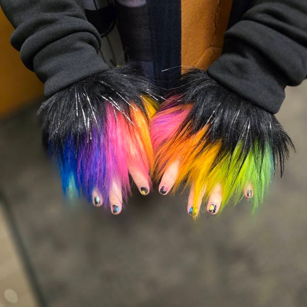 RAINBOW Rave Fluffies, Fuzzy Leg Warmers Rave Furry Boot Covers ...