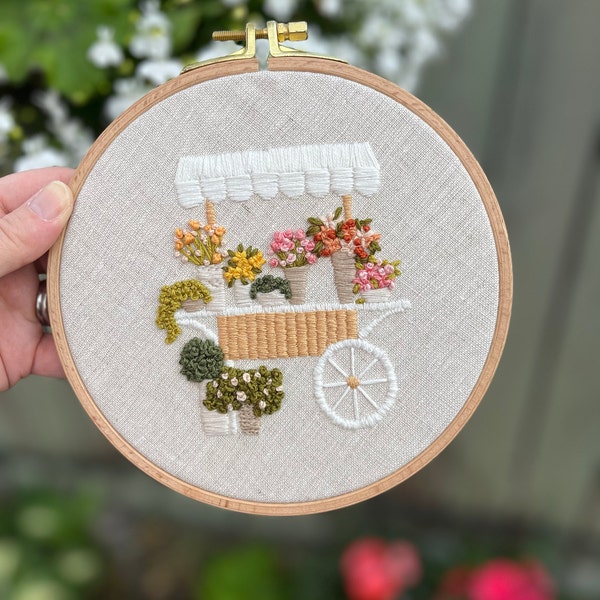 PDF Pattern - 7" Flower Cart - Step by Step Beginner Embroidery Pattern ...