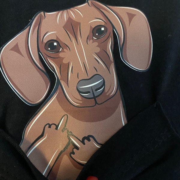 Dachshund Dog With the Middle Finger Funny Pocket Dog Middle Finger ...