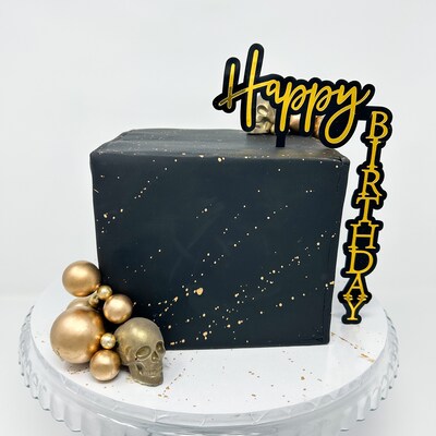 Floating Top and Side Cake Topper Happy Birthday Rose Gold Vertical and ...