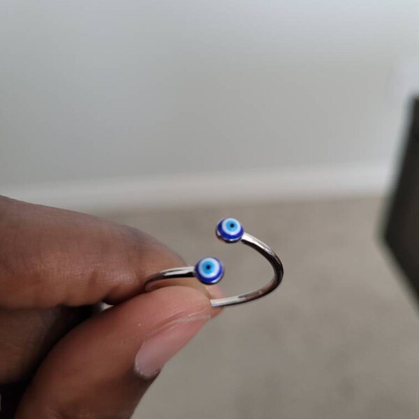 PERIMADE Evil Eye Nazar Bypass Ring • Turkish Blue Eye Stacking Ring ...
