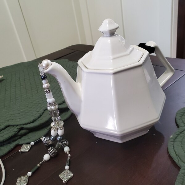 Cottage Tea Pot Garden Decoration, Hanging Kitchen Decor, Upcycled Tea ...