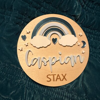 Blue Rainbow Baby Boy Name Sign Wood Sign 3D Name Announcement Sign ...