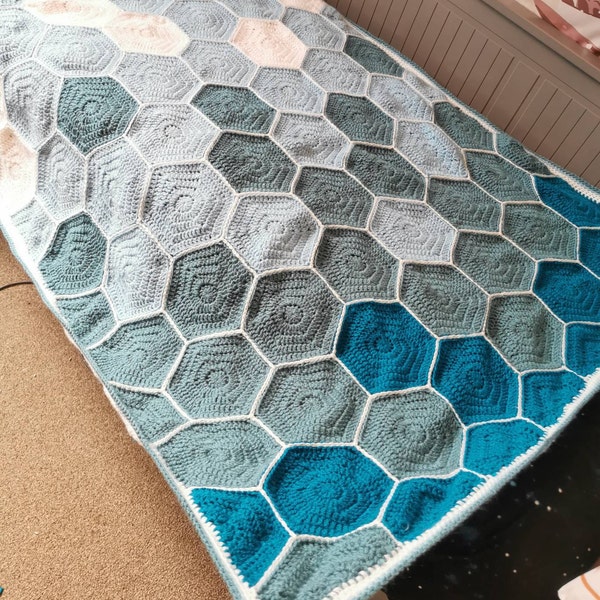 Crochet Pattern - Hexagon Throw Blanket - Warm Afghan - Solid Hexagons ...