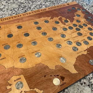 Wooden US 50 States Quarter Map, Quarter Coin Display, Coin Collection ...