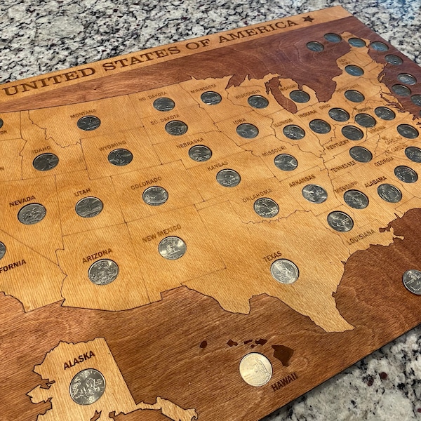 Wooden US 50 States Quarter Map, Quarter Coin Display, Coin Collection ...