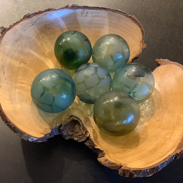 Six Teal/blue/green Authentic Antique Alaska Beachcombed Japanese Glass ...