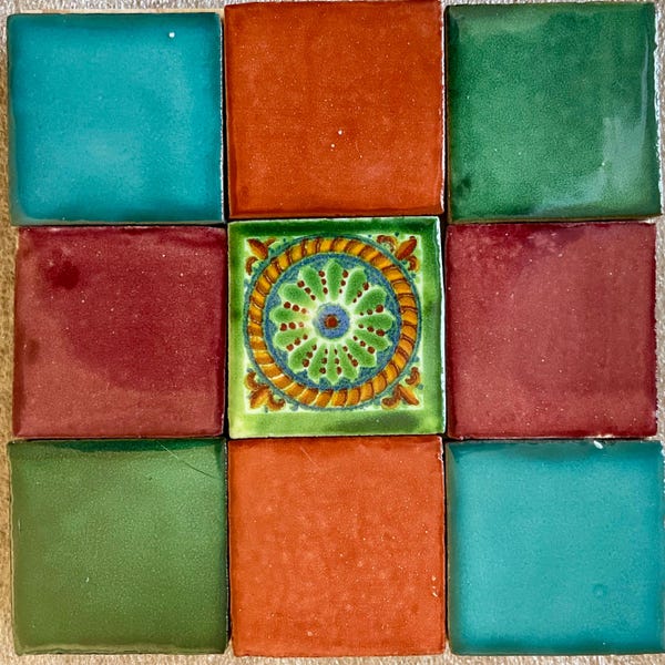 Raised Texture blue Celtic Rose Mexican Talavera Ceramic Tiles 4.25 X 4 ...