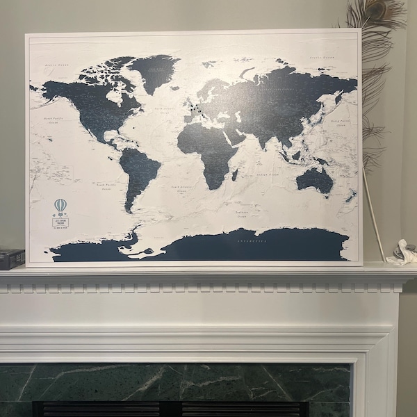 Personalized World Travel Map With Push Pins, Teal Blue Art of Places I ...