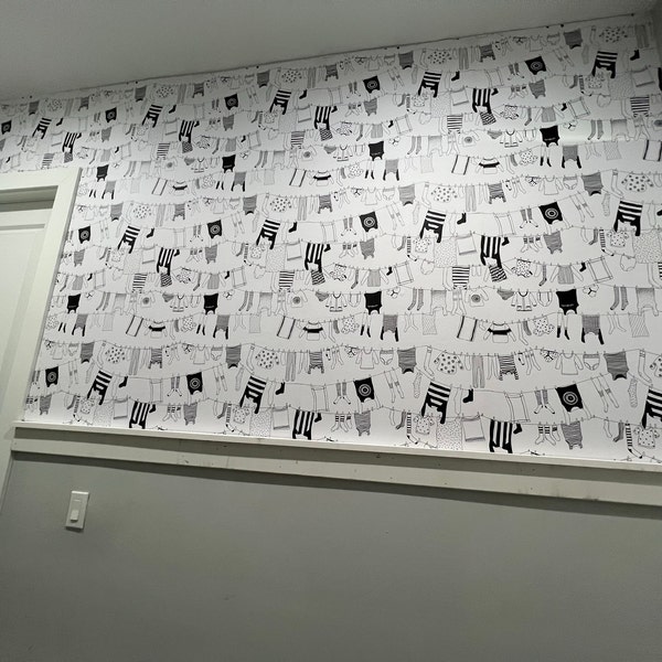 Laundry Room Wallpaper - Clothes on Washing Line Peel and Stick ...