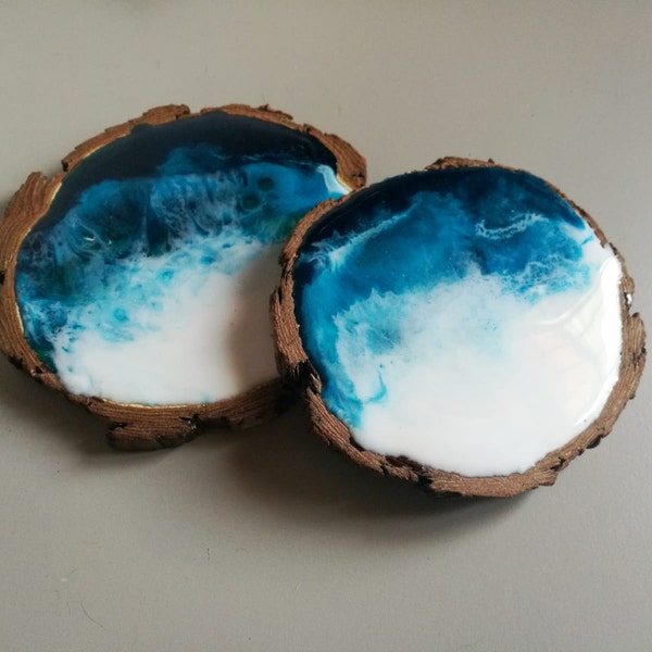 Set 4 Ocean Resin Coaster, Resin Art Ocean Waves, Ocean Coasters Set ...