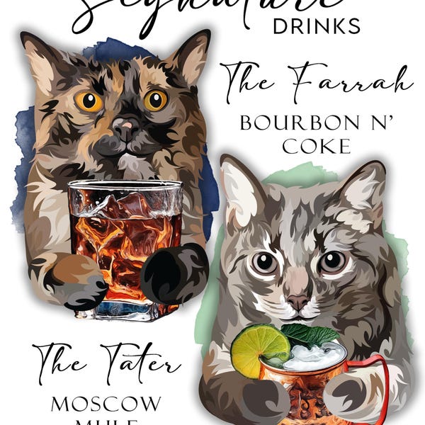 Cat Portrait Signature Drink Sign: Wedding Bar Menu (digital Version ...