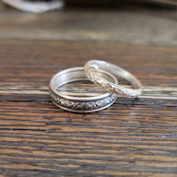 Vintage Style Wedding Rings Silver Wedding Set of Silver Bands Wedding ...
