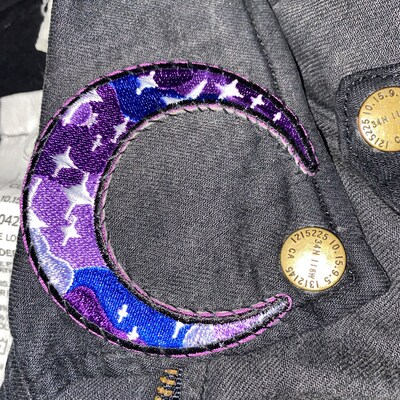 Galaxy Crescent Moon Embroidered Patch / Vegan Adhesive / Cute Stars ...