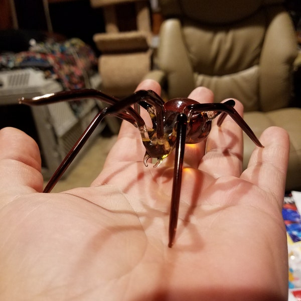 Blown Glass Figurine Art Insect Amber and Black SPIDER Great Halloween ...