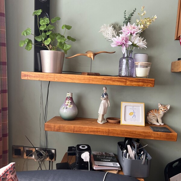 Bathroom Oak Basin Shelf - Sink Shelf 45cm Deep, 32mm Thick - Square ...