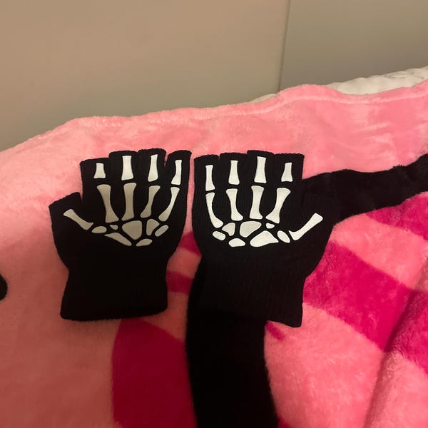 Skeleton Hand Bone Acrylic Emo Goth Spooky Fingerless Gloves ( Short ...