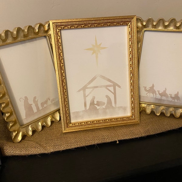 SET of 3 Nativity Scene Art, Christmas Jesus Digital Download ...