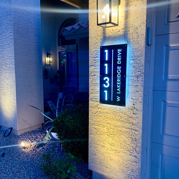Illuminated House Sign Modern ,LED House Number, Vertical Address ...