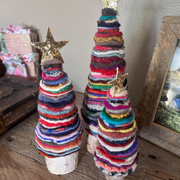 Multicolor Rainbow Felted Wool Christmas Tree Set Handmade Wool Decor ...