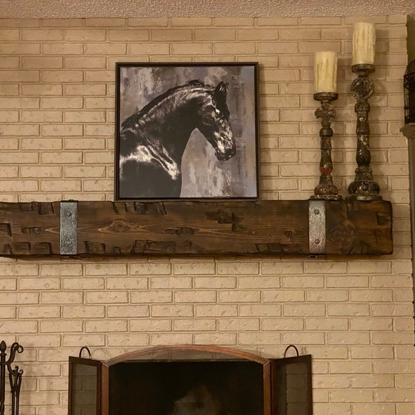 Rustic Fireplace Mantel With Metal Straps & Bolts, Custom Made to Order ...