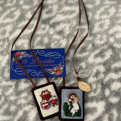 Hand Embroidered Brown Scapular Large Sacred and Immaculate - Etsy