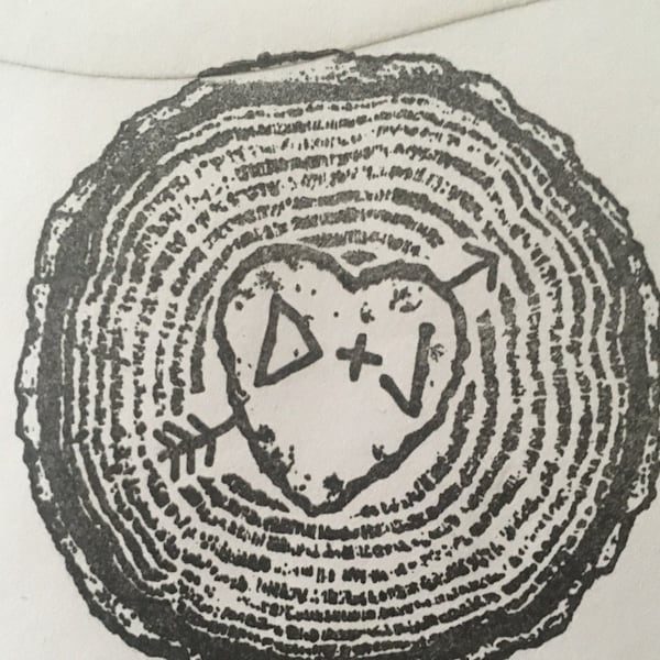 Custom Tree Rings With Heart and Initials Rubber Stamp, Rustic Wedding ...