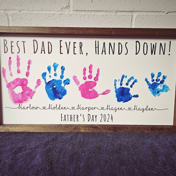DIY Handprint Sign, Personalized Gift From Kids, Best Dad Ever Hands ...