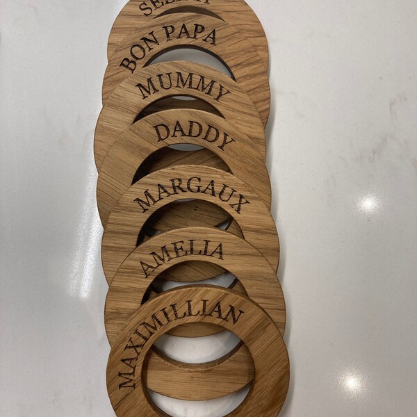 Wedding Name Place Settings - Solid Oak Napkin Rings - Personalised ...