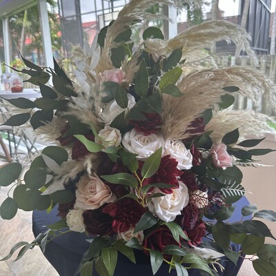 Floor Free Standing Arch Arrangement Aisle Flowers White Boho Pampas ...