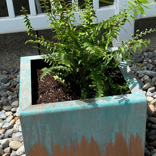 Turquoise Outdoor Planter - Modern Metal Planter - Large With Drainage ...
