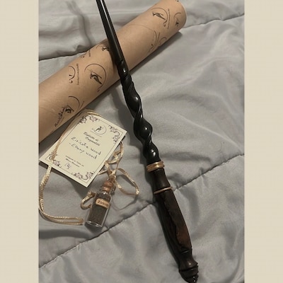 Wooden Magic Wand, Chimera Beech Wood Hand Carved With Blue Epoxy Resin ...