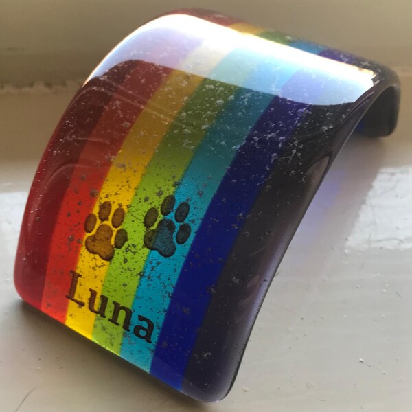 Pet Memorial With Ashes Glass Rainbow Bridge Personalised Name Dog Paws ...