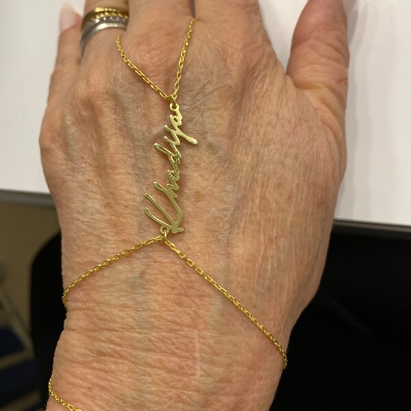 Custom Hand Chain, Name Hand Chain Slave, Adjustable Name Bracelet ...