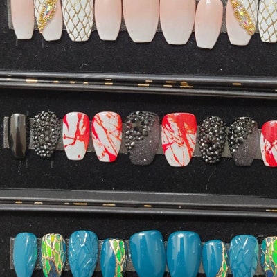 Halloween Night Massacre Press on Nails With Rhinestones Blood Stain ...